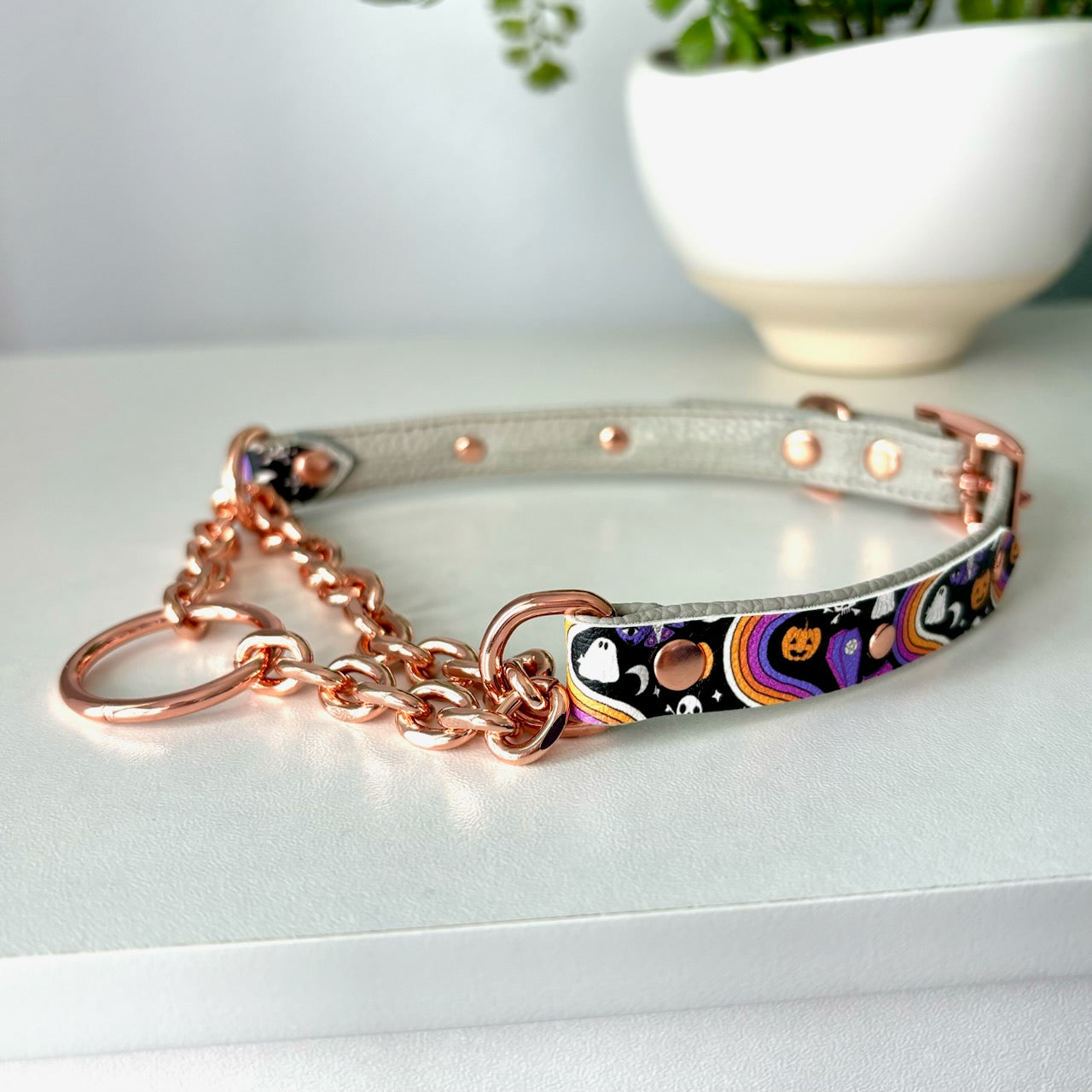 Dove Gray and Rose Gold Halloween Retrowave Martingale BDSM Collar ...