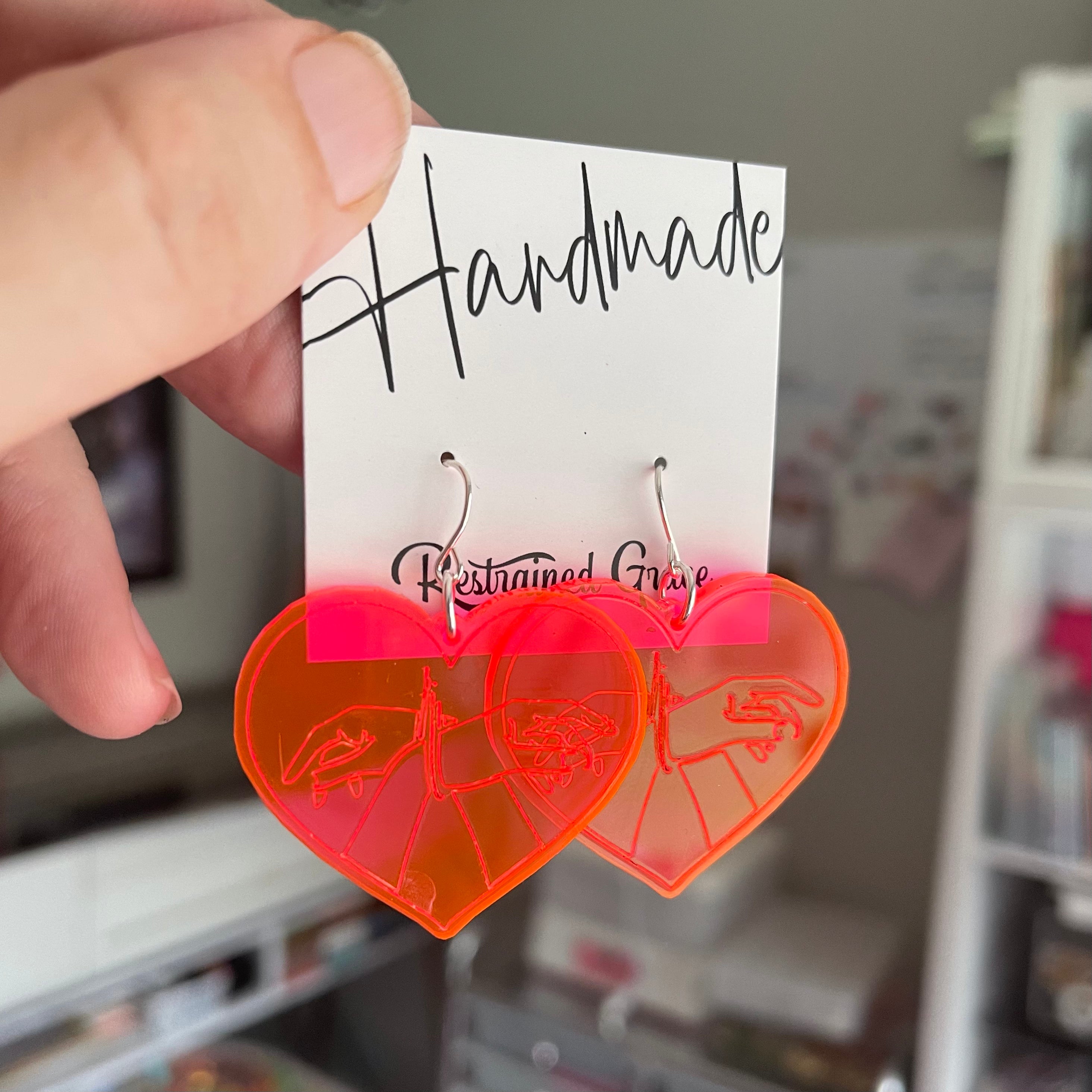 Neon Shibari Heart Rope Babe Earrings – Restrained Grace